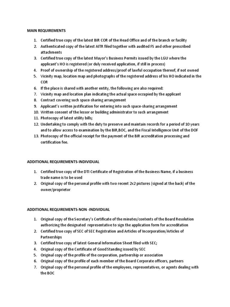 Requirements For BIR ICC Registration | PDF | Partnership | Certification