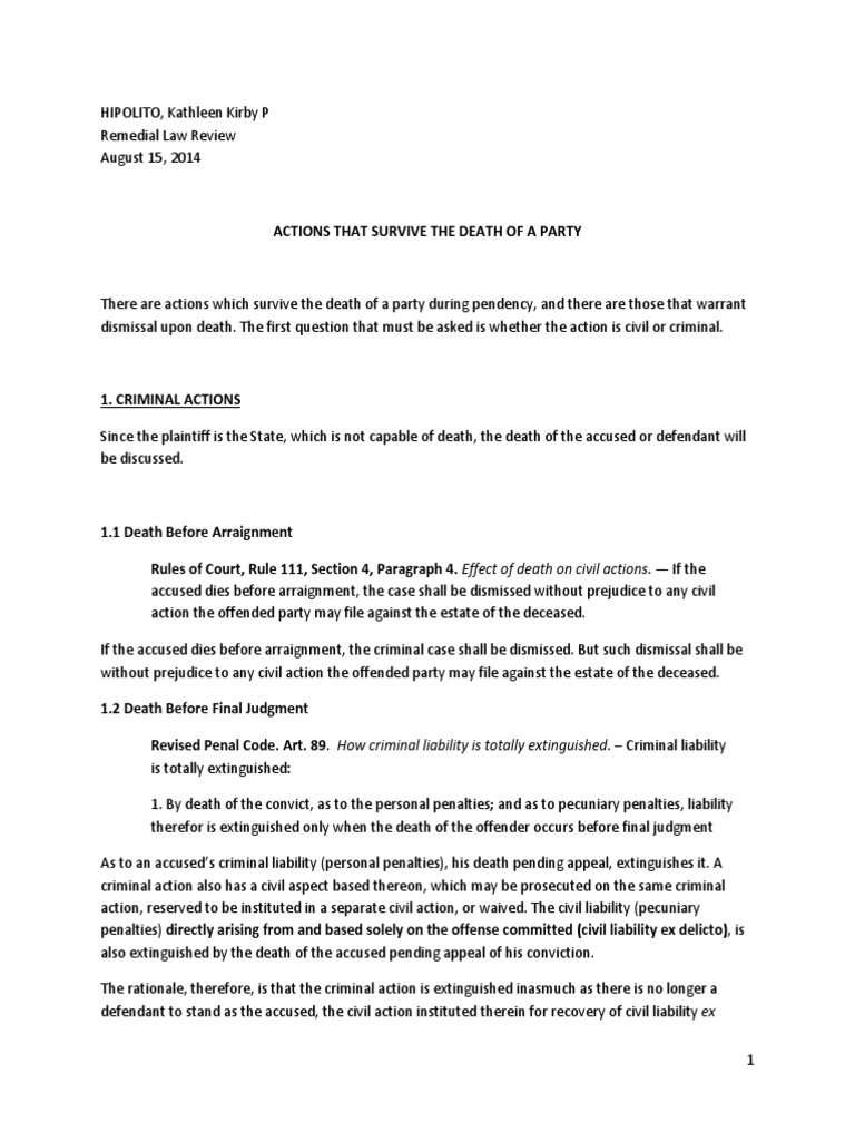 Rem Law - Actions That Survive | PDF | Foreclosure | Mortgage Law