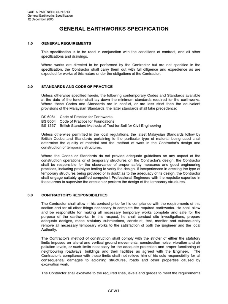 Earthworks Specification | PDF | Specification (Technical Standard) | Economic Sectors