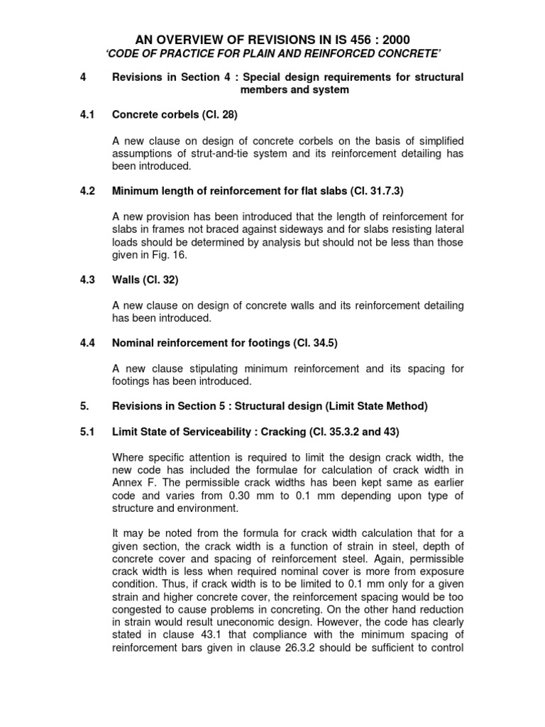 An Overview of Revisions in Is 456: 2000: Code of Practice For Plain ...