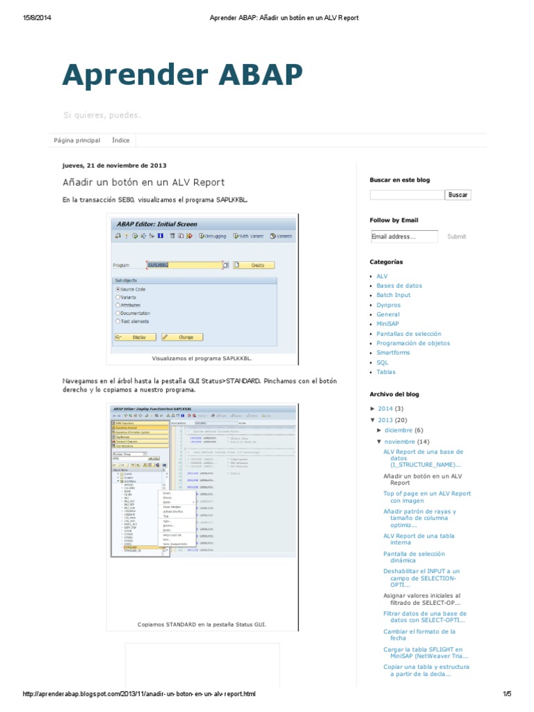 Aprender ABAP - Añadir Un Botón en Un ALV Report | PDF | Tabla (base de datos) | Programa de ...