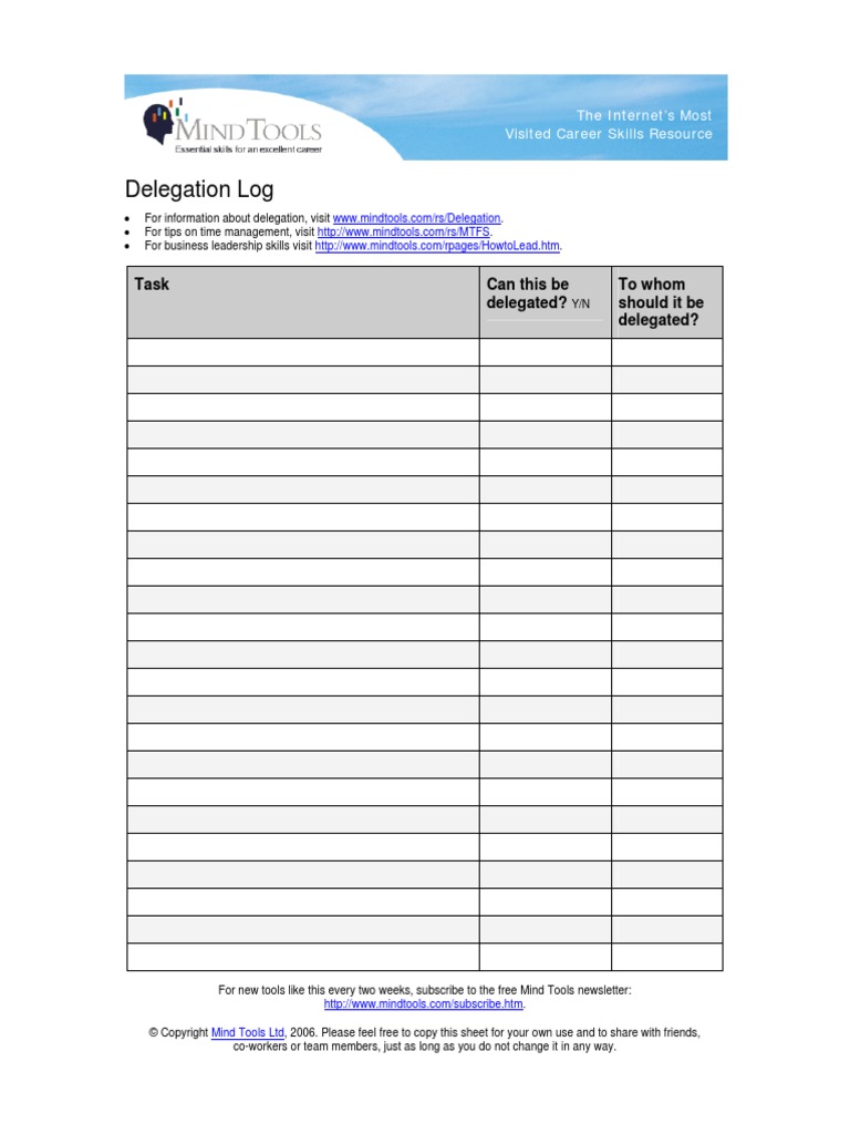 Delegation Log Task Can This Be Delegated To Whom Should It Be