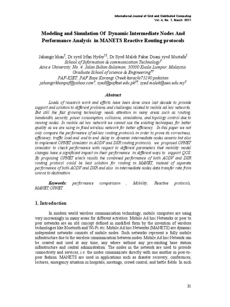 Modeling and Simulation of Dynamic Intermediate Nodes and Performance Analysis in MANETS ...