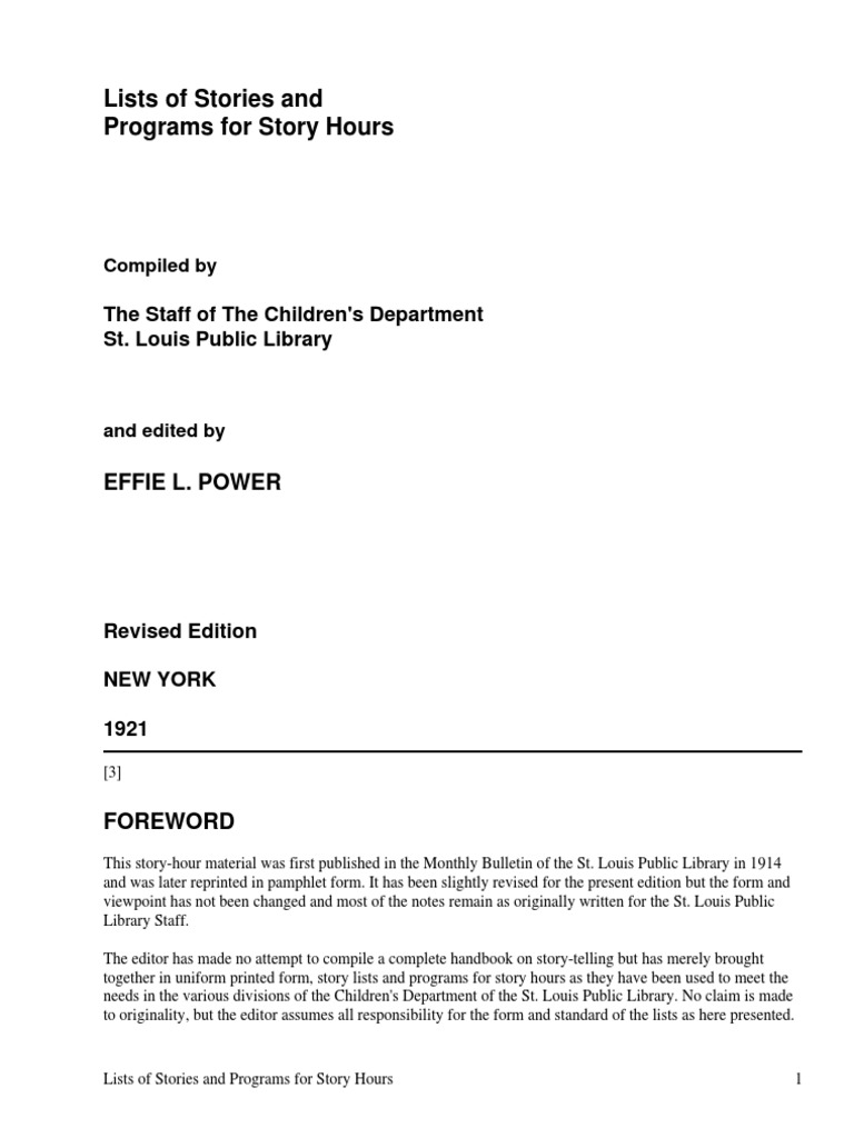 Lists of Stories and Programs For Story Hours by Various | PDF | Fairy ...