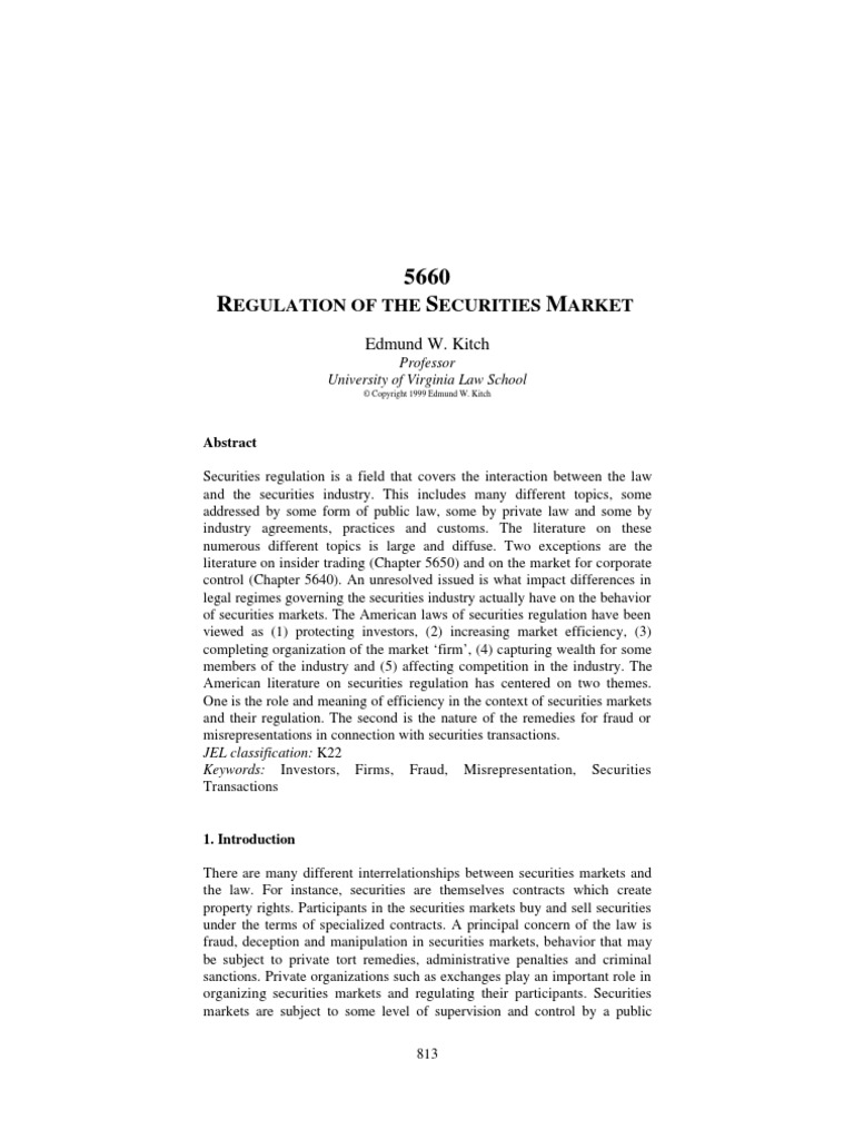Regulation of The Securities Market | PDF | Securities (Finance ...