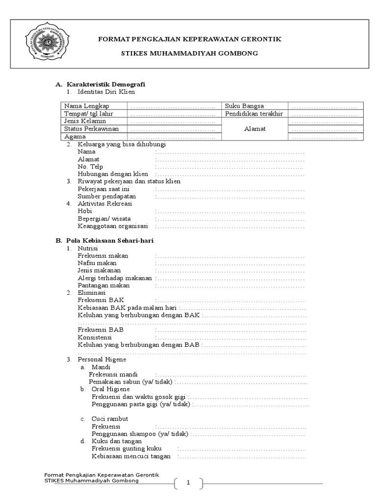 Format Pengkajian Keperawatan Gerontik | PDF
