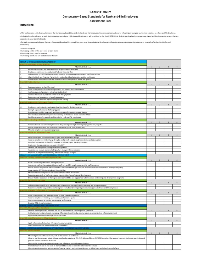 Sample Only: Competency-Based Standards For Rank-and-File Employees ...