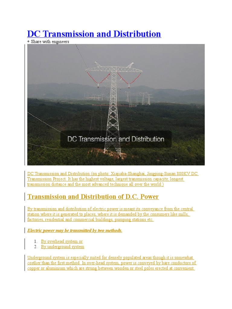 DC Transmission and Distribution | PDF | Power Engineering ...