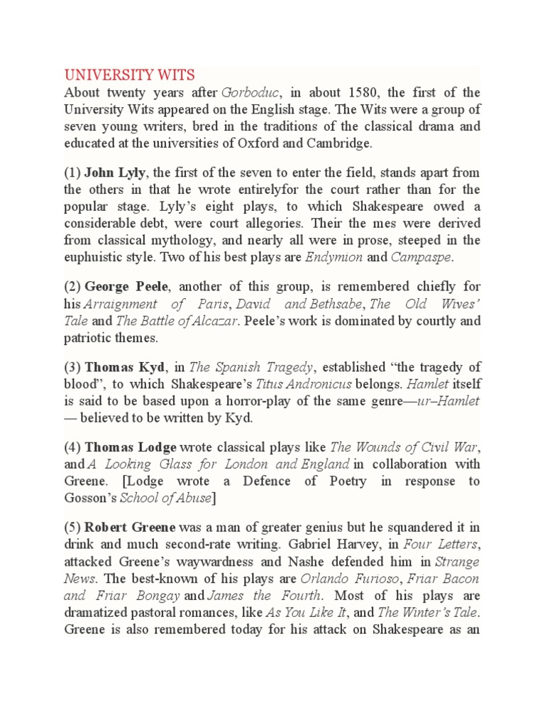 University Wits | PDF | English People | British Literature