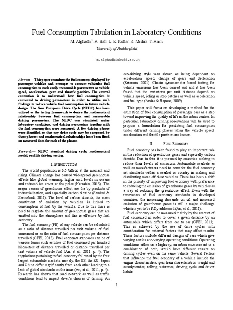 Fuel Consumption Tabulation in Laboratory Conditions | PDF | Fuel ...