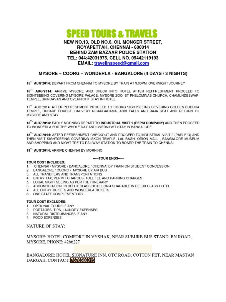 Speed Tours & Travels | PDF
