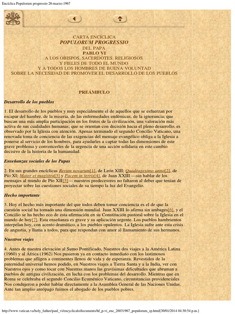 Carta Encíclica Populorum Progressio - Pablo VI - 1967 | PDF | Pobreza ...