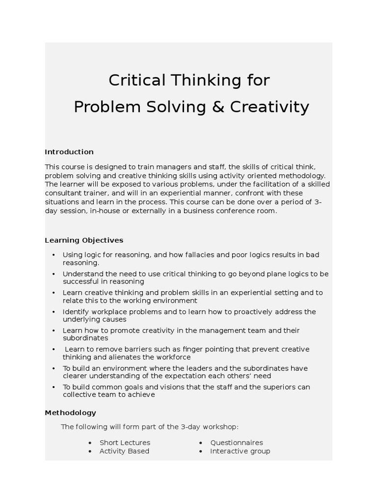 Critical Thinking For Problem Solving and Creativity | PDF | Reason ...