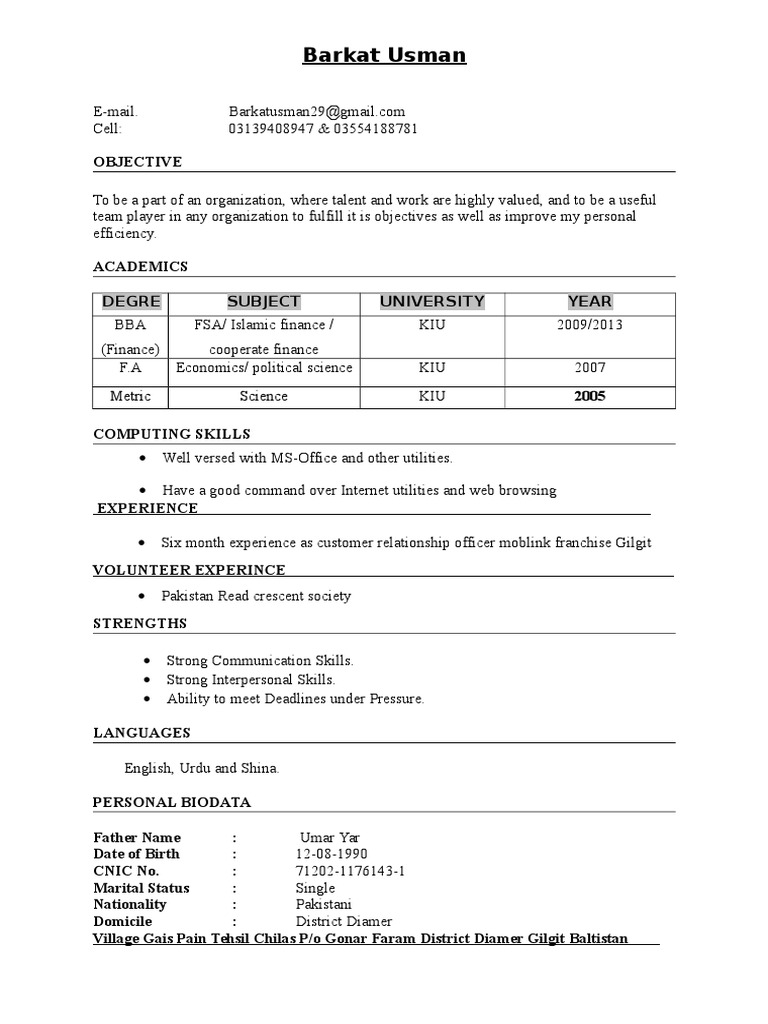 Barkat Usman Resume: Skills & Experience | PDF