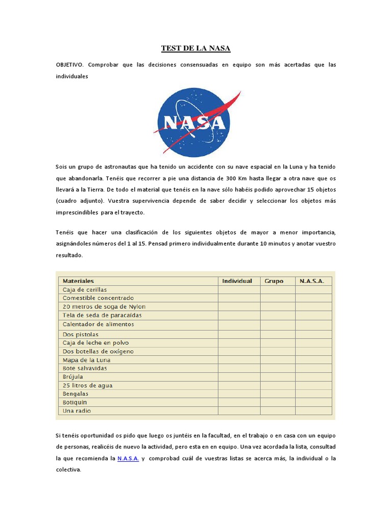 Test de La Nasa | PDF