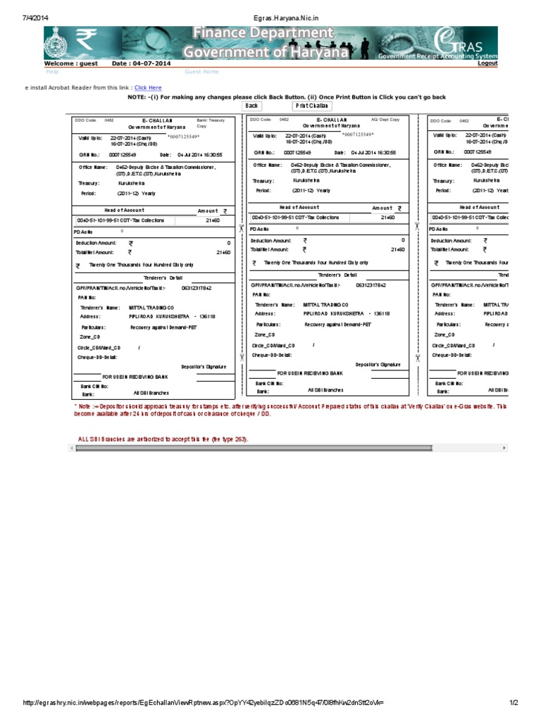 Government of Haryana e-Challan for Recovery against Demand-PET from ...