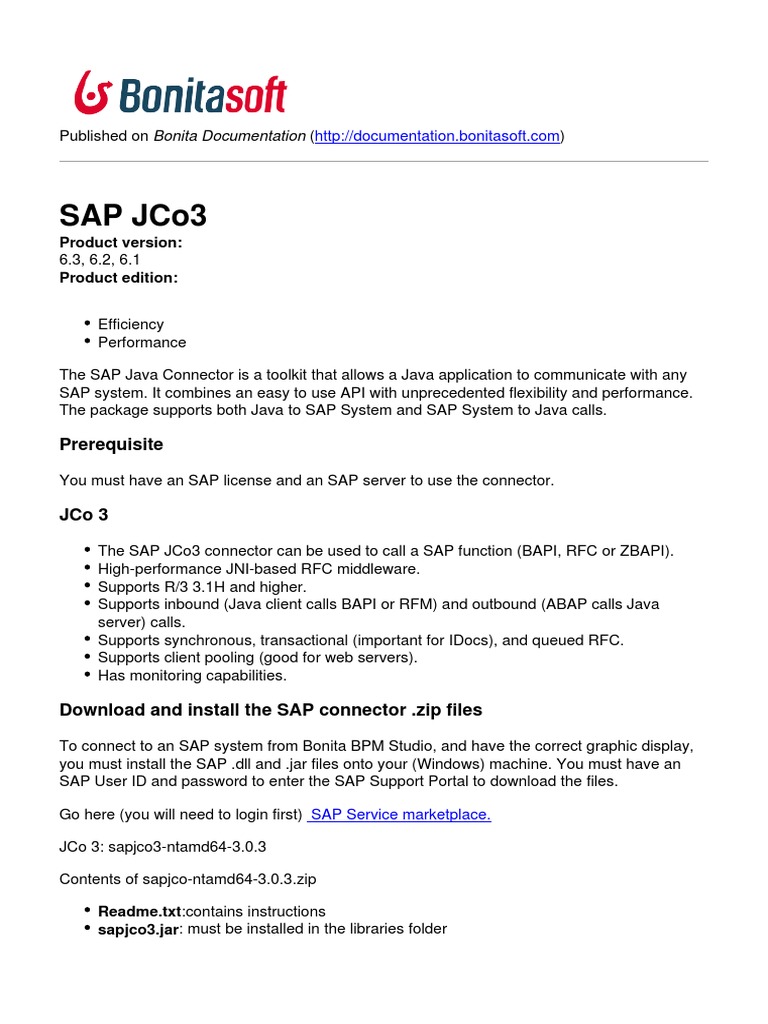 Bonita Documentation - Sap Jco3 - 2014-04-22 | PDF | Java (Programming Language) | Library ...