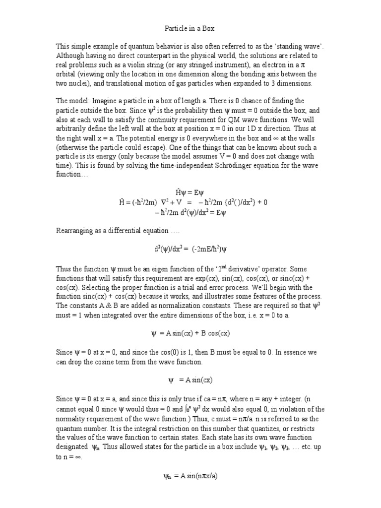 Particle in A 1D Box | PDF | Wave Function | Waves