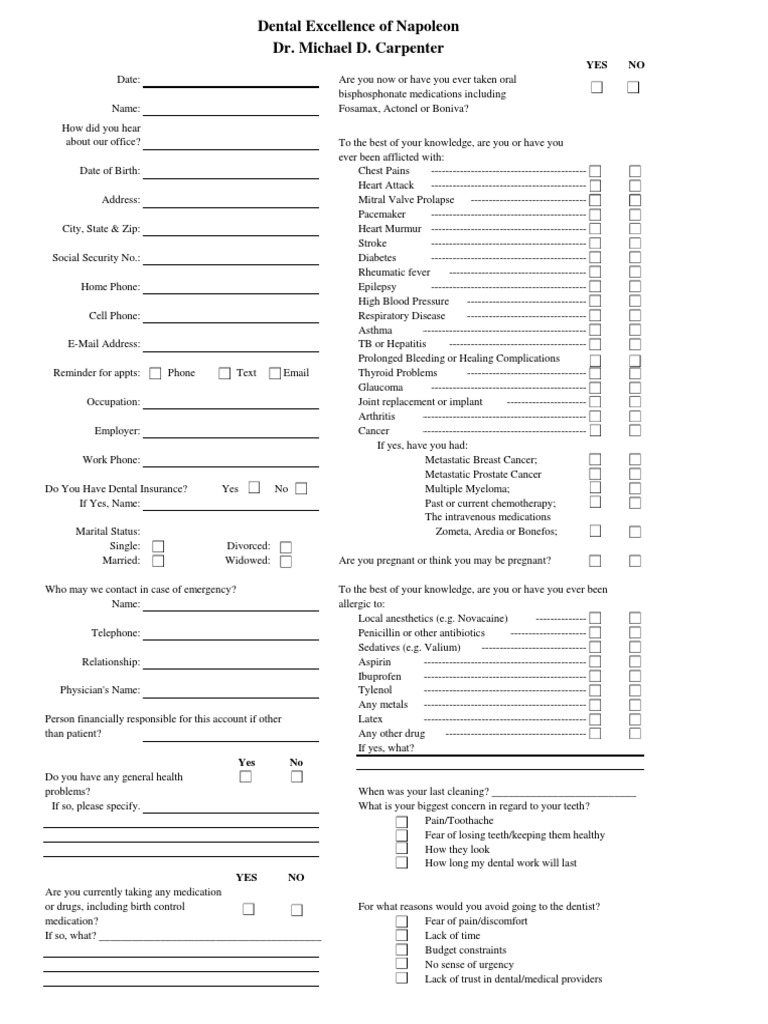 Dental Health Questionnaire Form | PDF | Self-Improvement | Wellness
