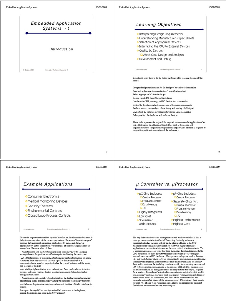 Embedded Application Systems - 1 Learning Objectives | PDF | Central ...