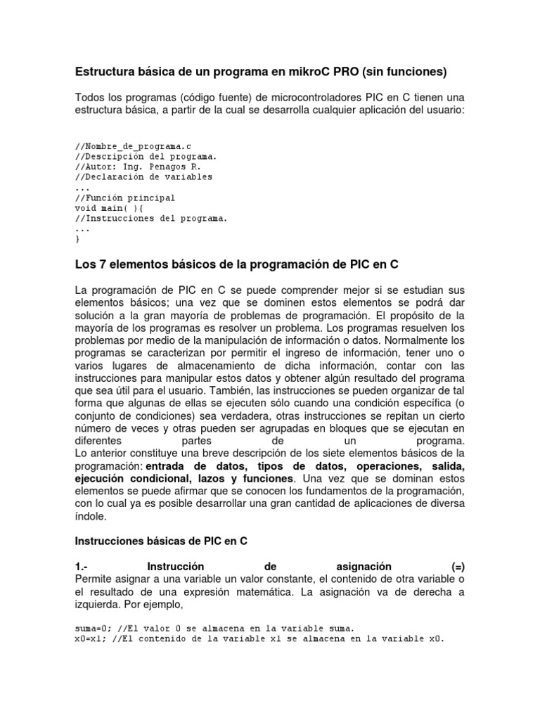 Estructura Básica de Un Programa en MikroC PRO | PDF | Programa de ...