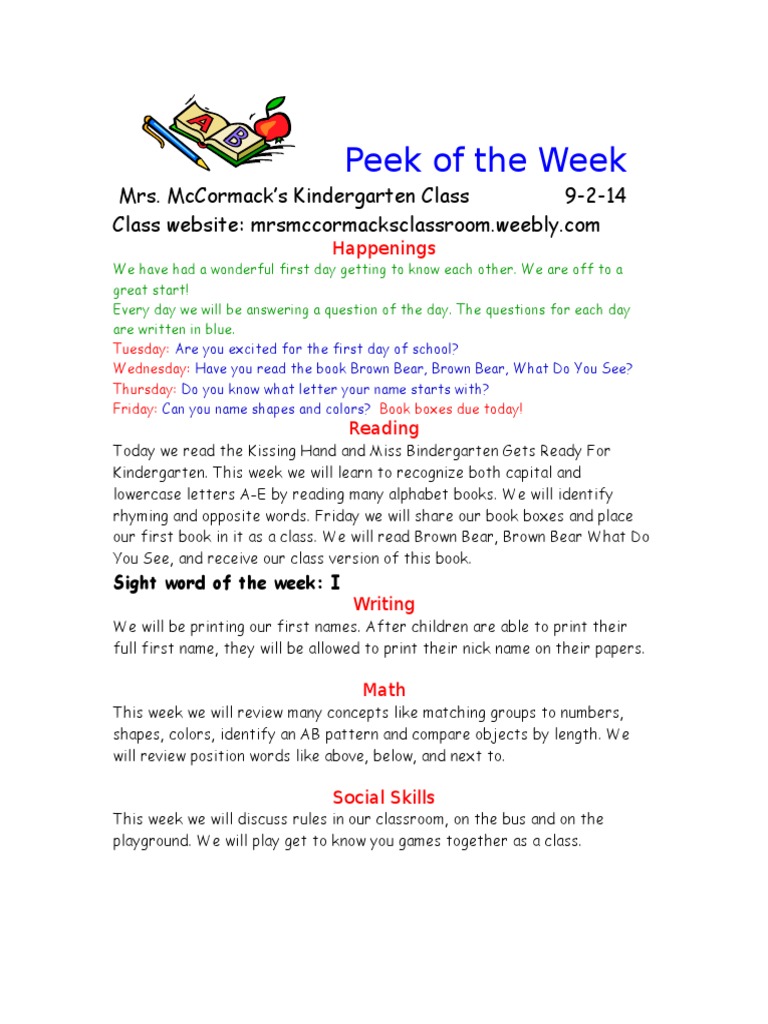 Kindergarten Class Weekly Update | PDF | Foreign Language Studies