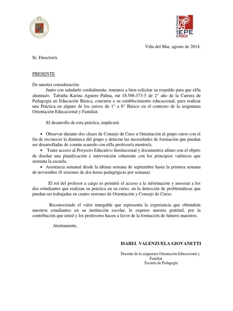 Carta Tipo Solicitud de Práctica Orientación EBA | PDF