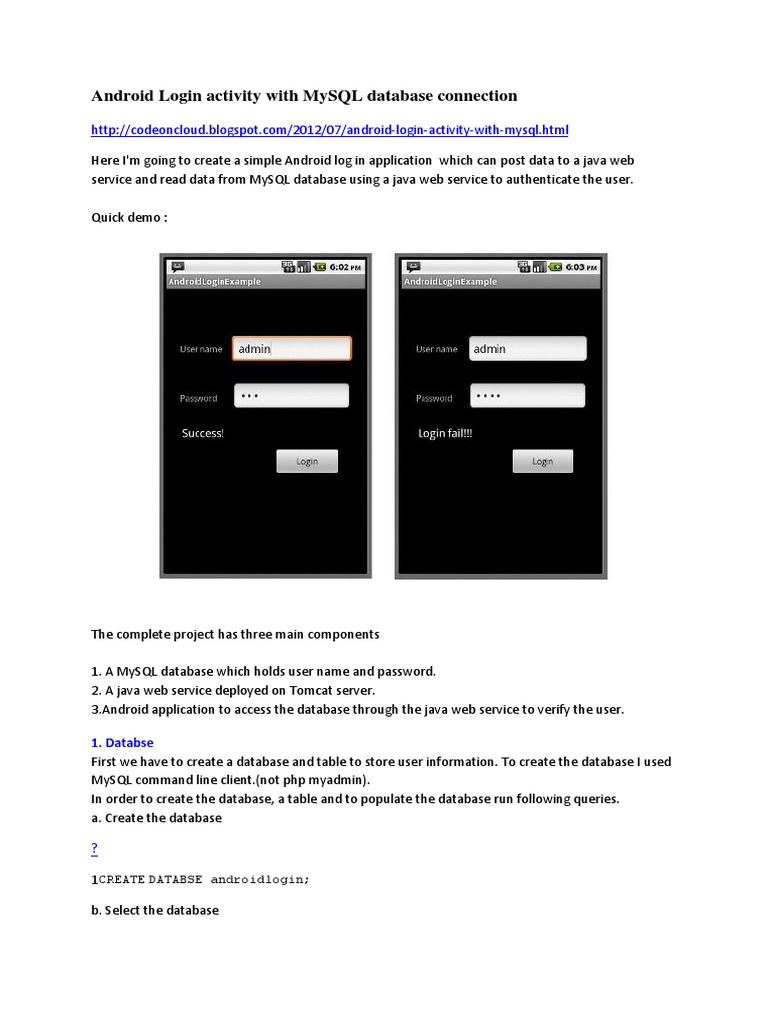 Android Login Activity With MySQL Database Connection | PDF | My Sql ... Android Login Activity With MySQL Database Connection | PDF | My Sql ...