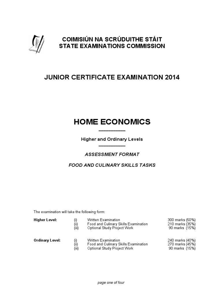 JC 2014 Home Economics Food Culinary Skills - Assessment Format ...