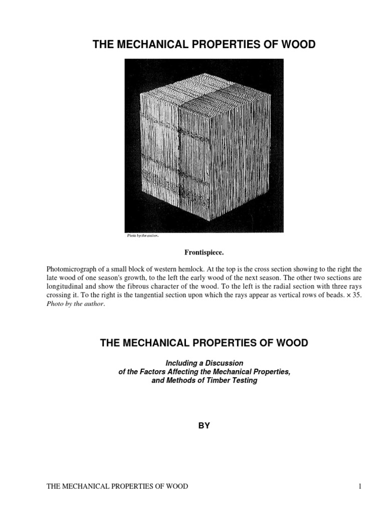 The Mechanical Properties of WoodIncluding a Discussion of the Factors ...