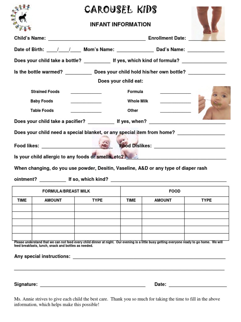 Infant Care Information Sheet | PDF | Self-Improvement | Wellness