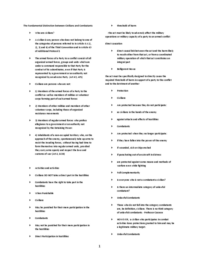 The Fundamental Distinction Between Civilians and Combatants | PDF ...
