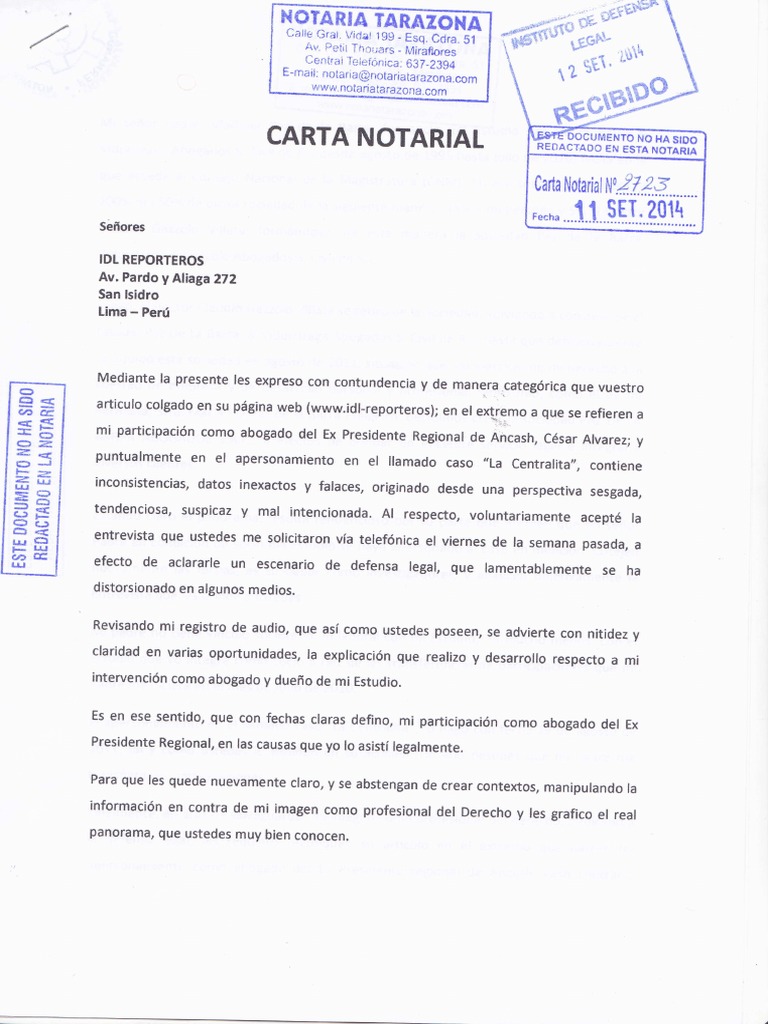 CARTA NOTARIAL.pdf | Instituciones sociales | Ciencias Sociales