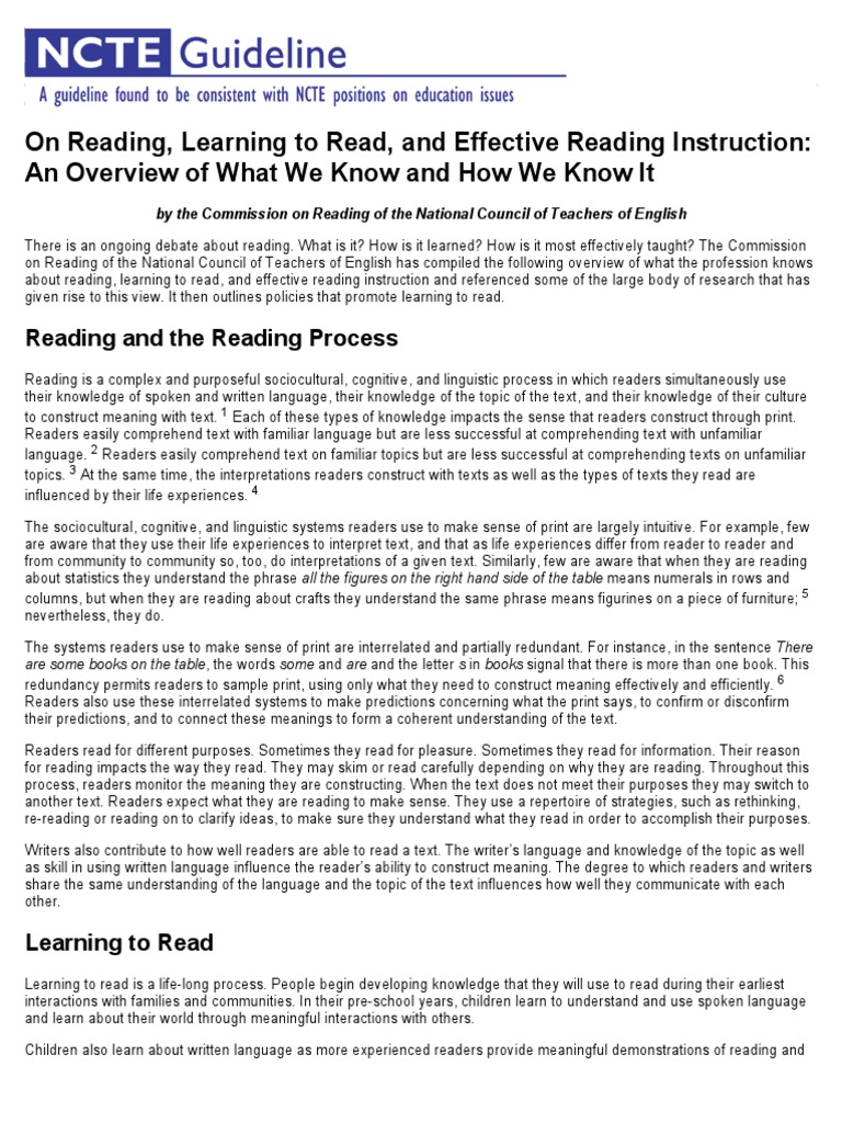 On Reading Learning To Read and Effective Reading Instruction An ...