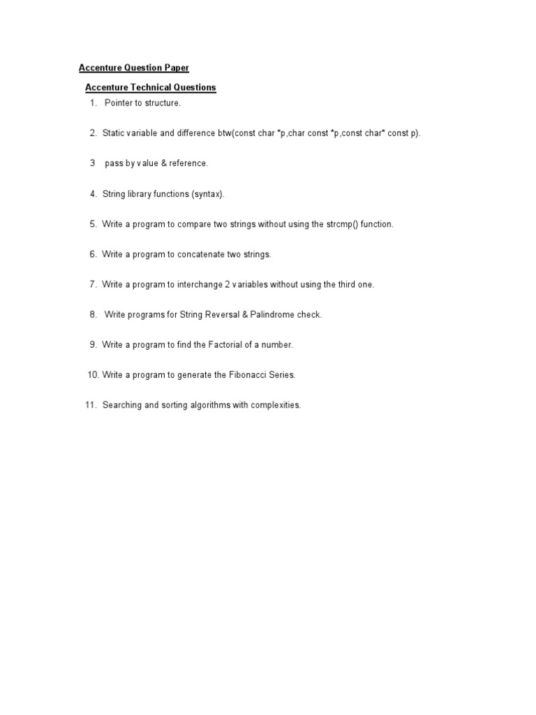 Accenture Technical Interview Questions | PDF