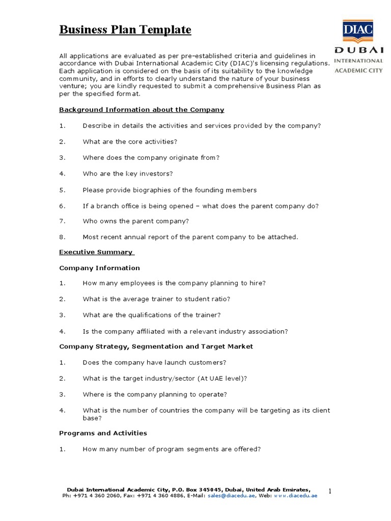Business Plan Template: Background Information About The Company | PDF ...