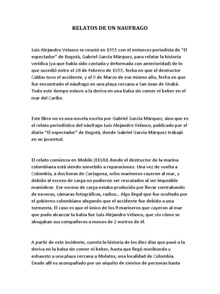 Relatos de Un Naufrago | PDF | Gabriel García Márquez | Colombia