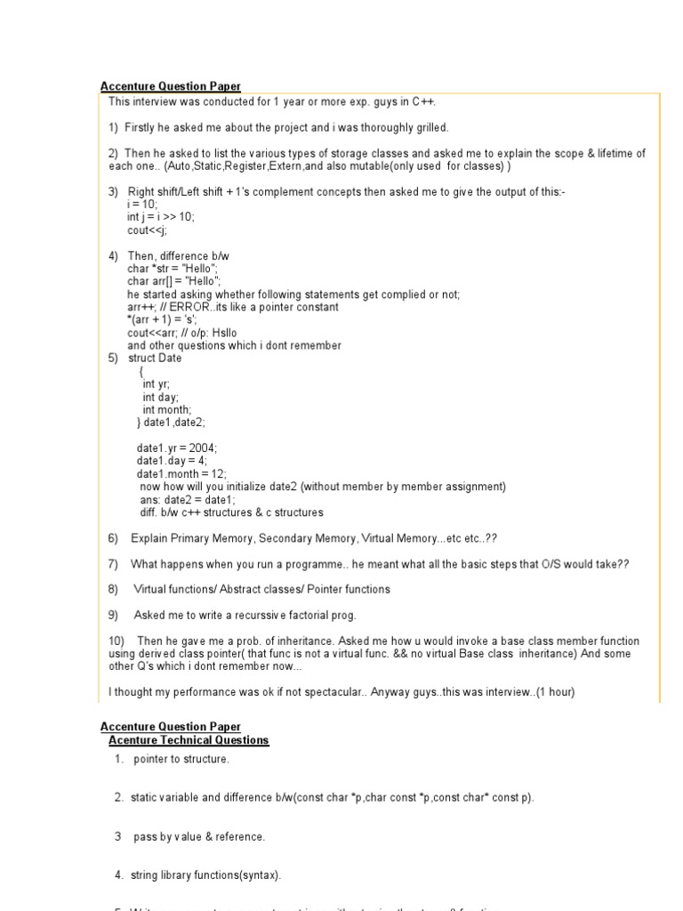 Accenture Placement Paper 6 | PDF | C (Programming Language) | Pointer ...