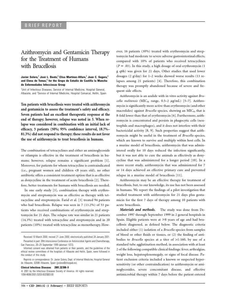 Azithromycin and Gentamicin Therapy For The Treatment of Humans With ...