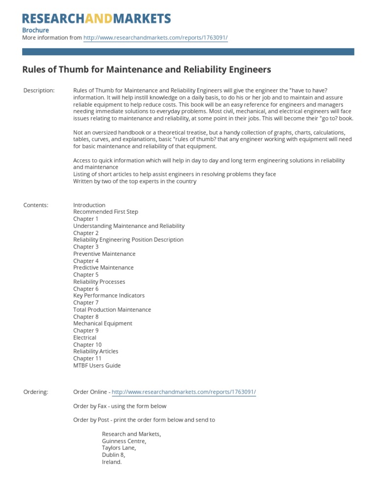 Rules of Thumb For Maintenance and Reliability | PDF | Reliability ...