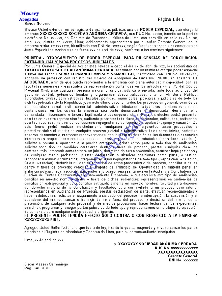 Modelo de Minuta de Otorgamiento de Poder Especial para Diligencias de ...