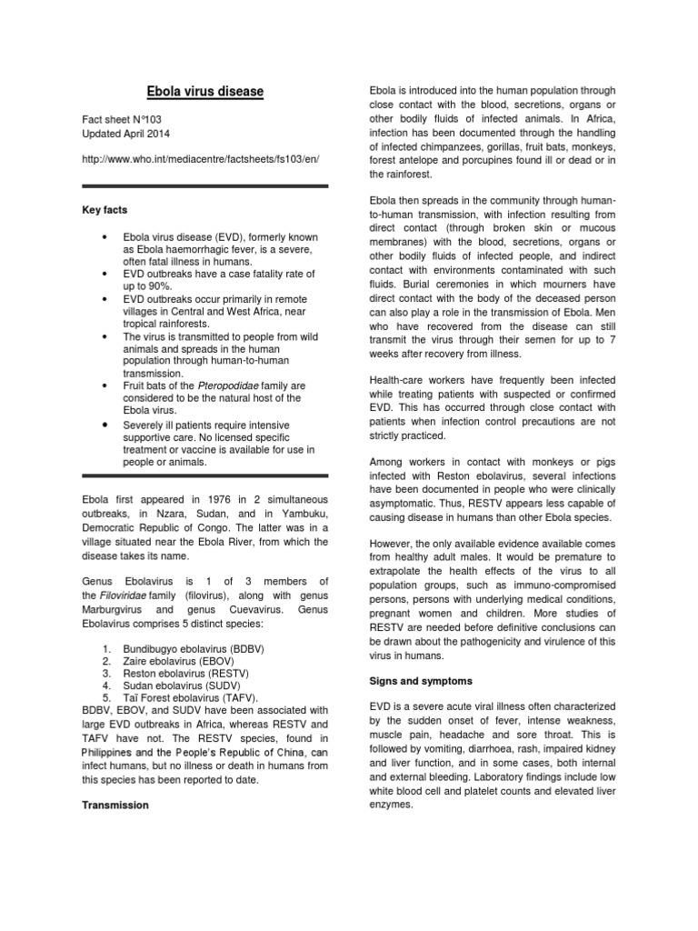 Ebola Virus Disease: Key Facts | PDF | Ebola Virus Disease | Infection