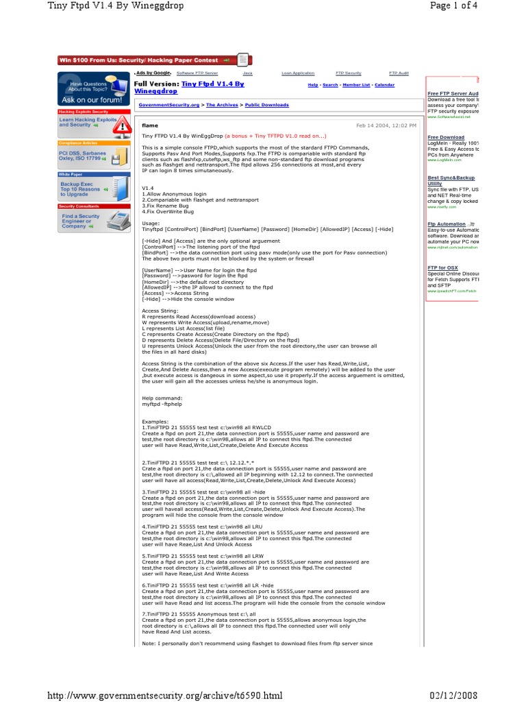Tinyftpd Comandos | PDF | File Transfer Protocol | Superuser