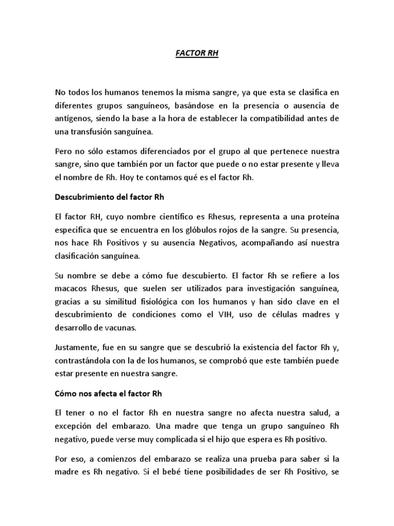 Factor RH | PDF | Tipo de sangre | Anatomía