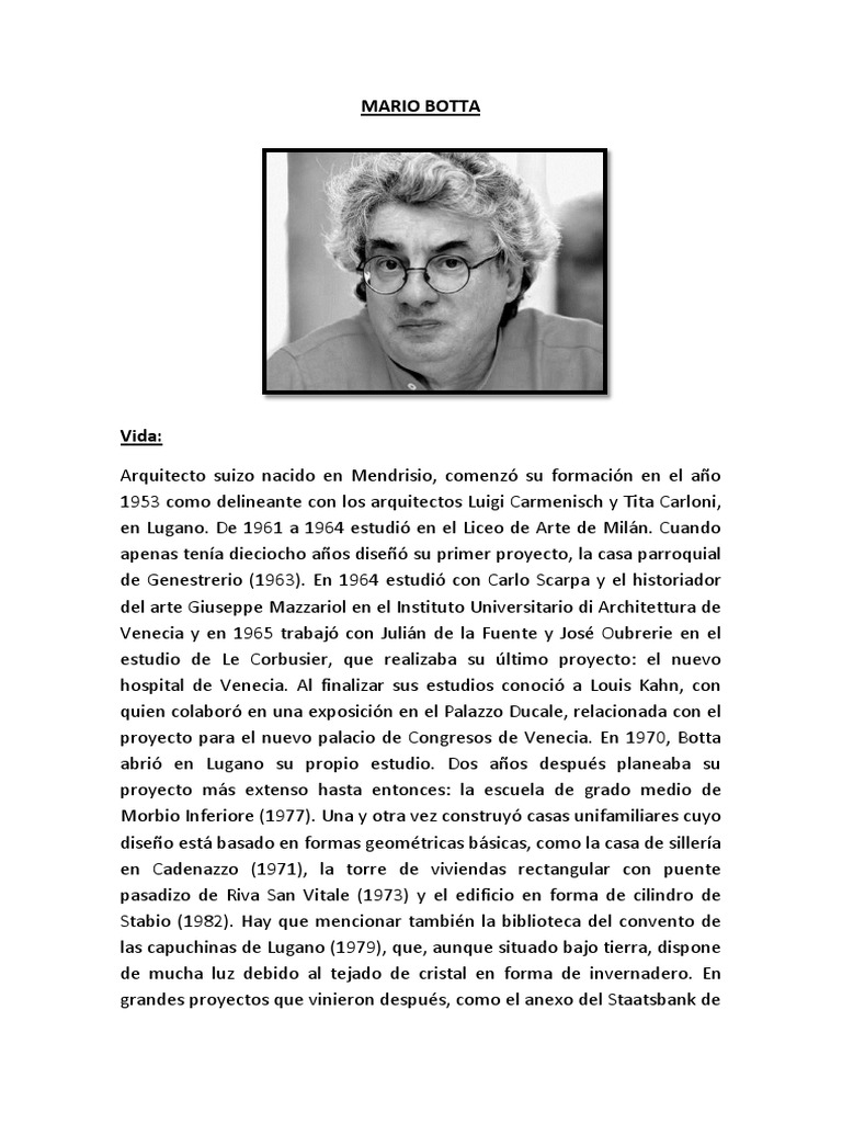 Arqto. Mario Botta | PDF | Medios de arte