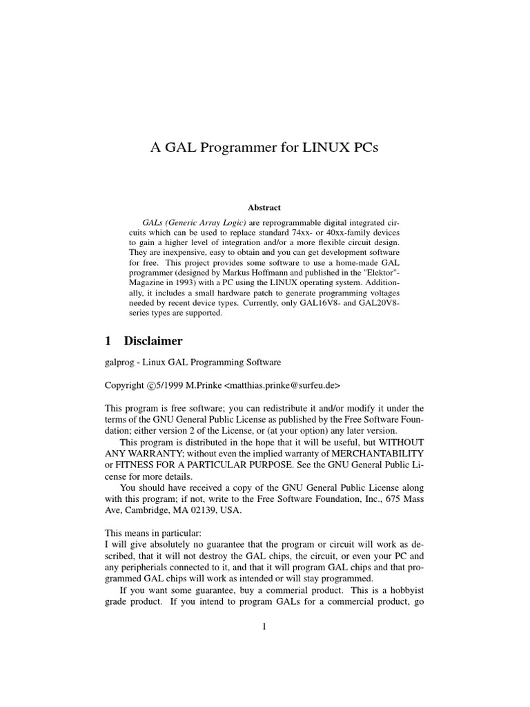 A GAL Programmer For LINUX PCs | PDF | Device Driver | Linux