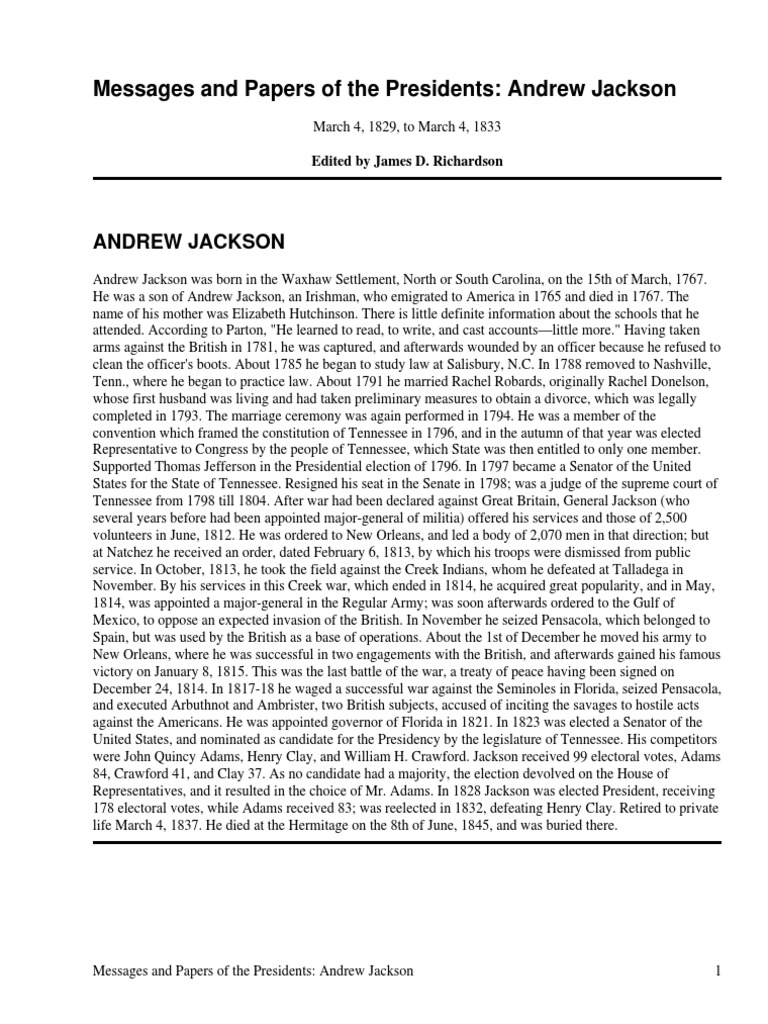 Andrew Jackson's Presidential Papers 1829-1833 | PDF | Andrew Jackson ...