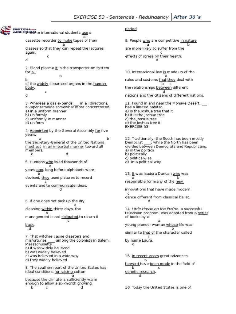EXERCISE 53 - Sentences - Redundancy | PDF | Nature