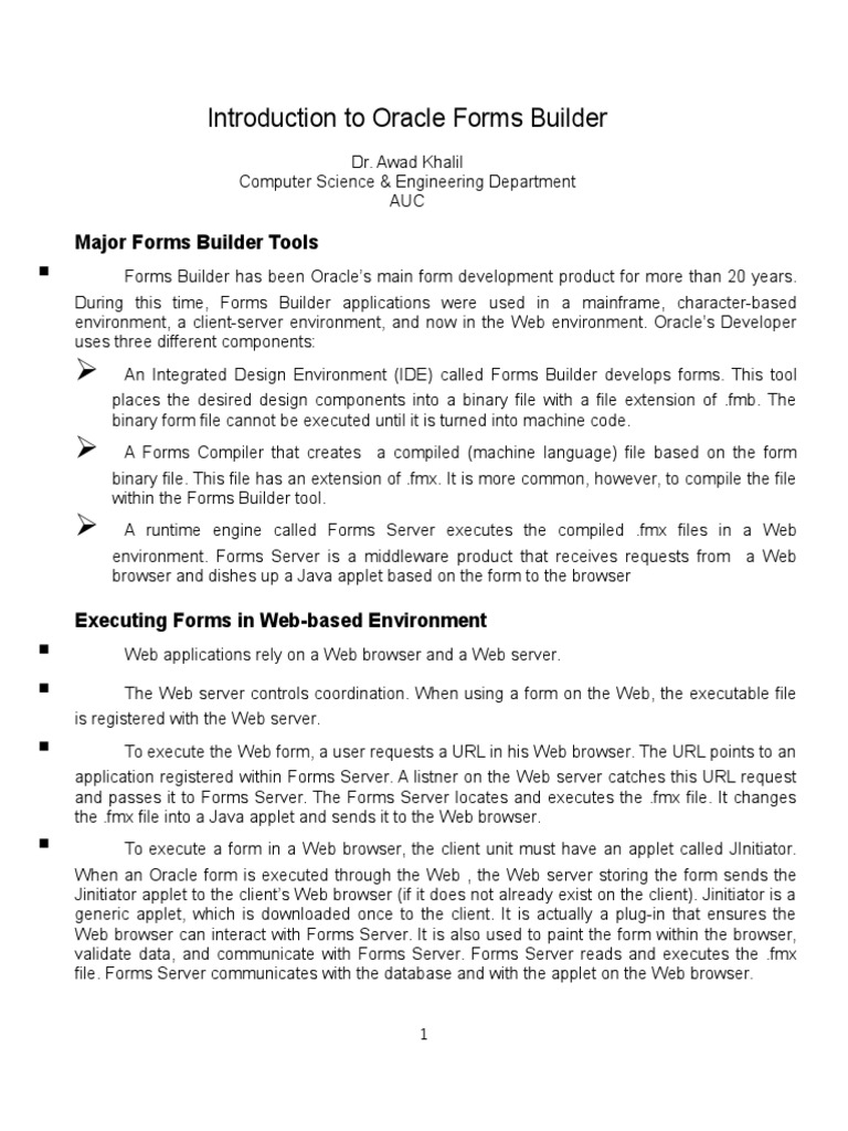 Introduction To Oracle Forms Builder | PDF | Oracle Database | Databases