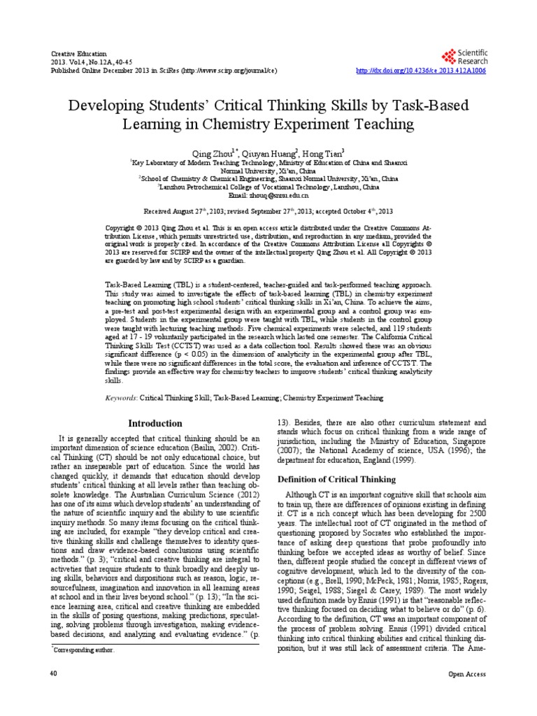 Critical Thinking Task Based Learning | PDF